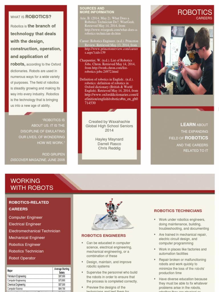 Robotics Career Brochure | PDF | Robotics | Engineering