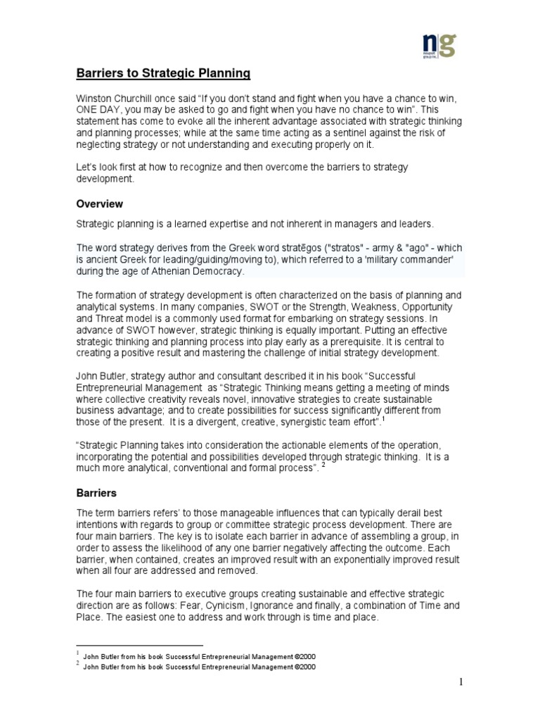 Barriers To Strategic Planning PDF | PDF | Strategic Management ...
