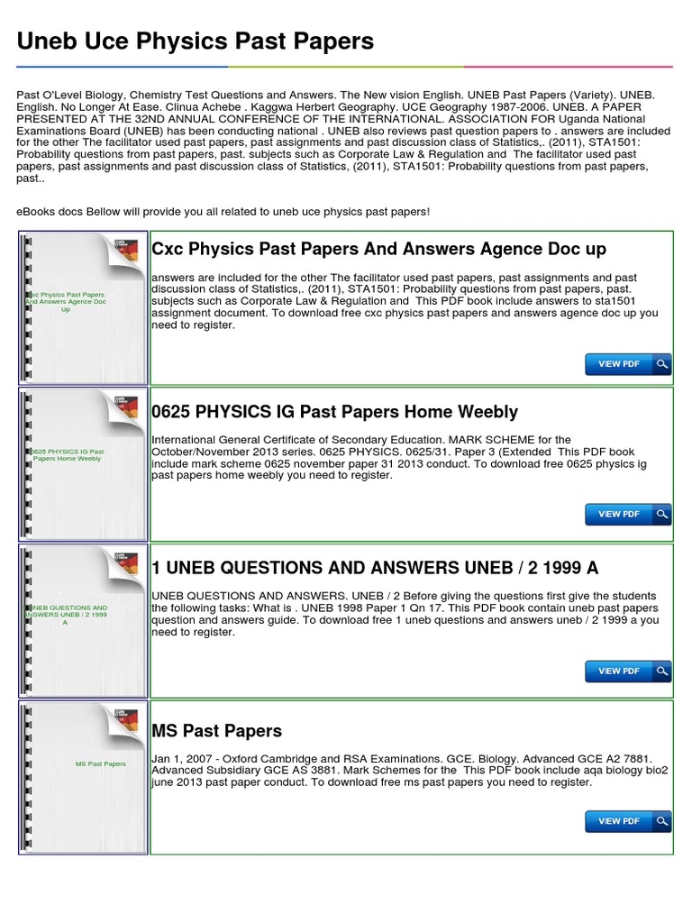 A Comprehensive Collection of UNEB Past Examination Papers spanning ...