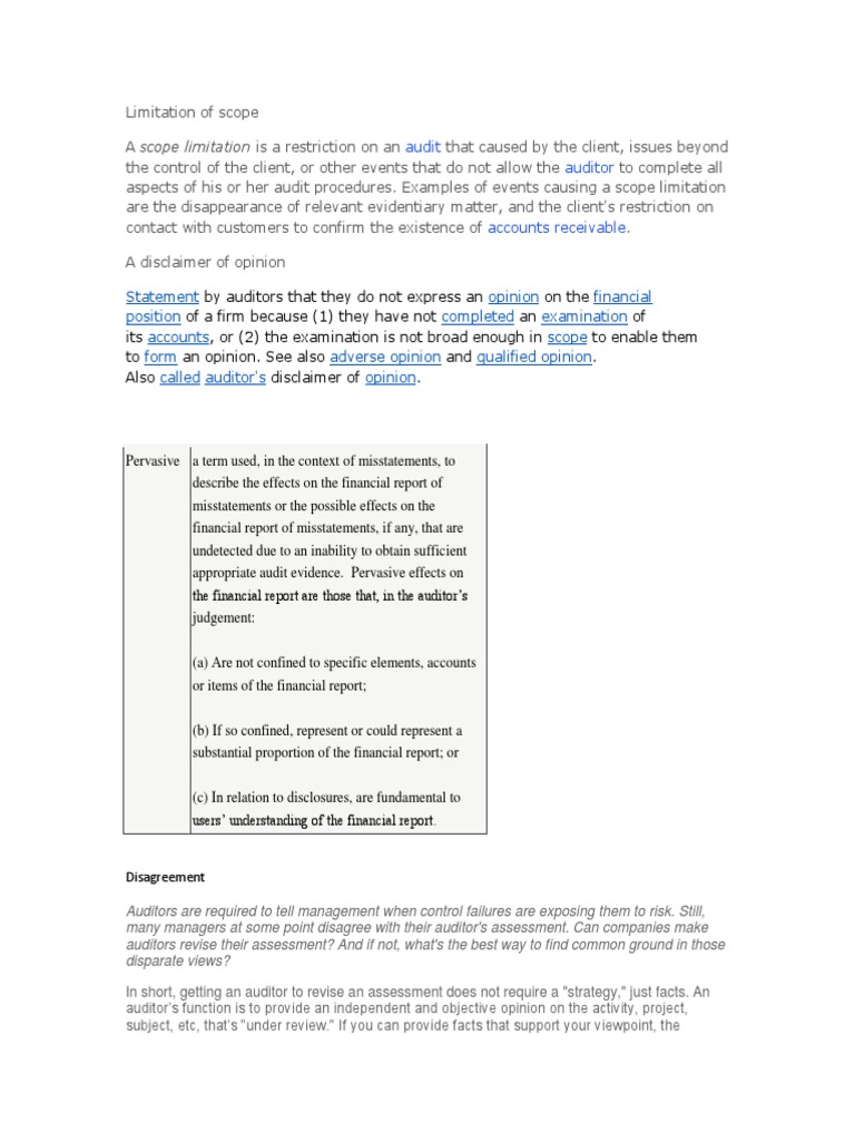 Limitation of Scope | PDF | Financial Audit | Audit