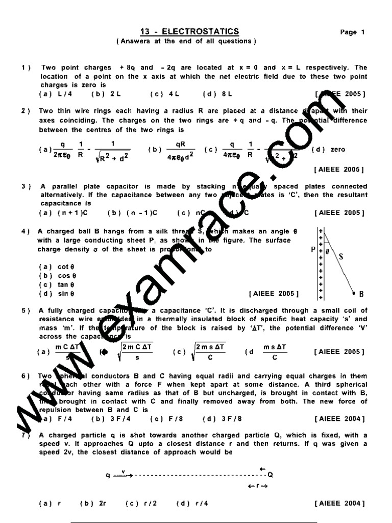 Physics Electrostatics MCQ | PDF | Capacitance | Capacitor