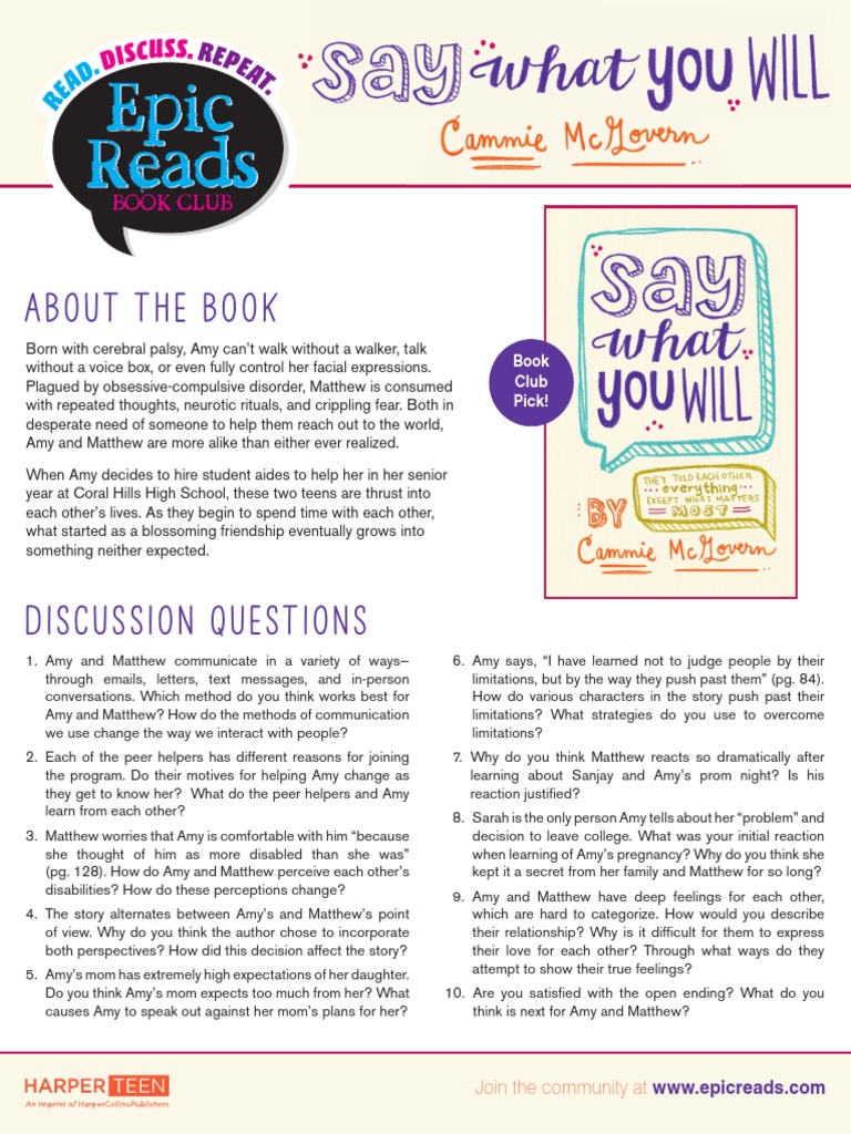 SAY WHAT YOU WILL: Book Club Guide | PDF | Action (Philosophy ...