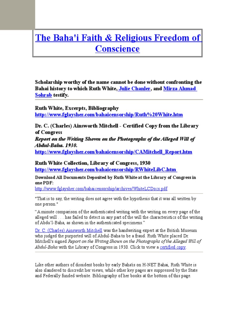 The Baha'i Faith & Religious Freedom of Conscience | PDF | Religious ...