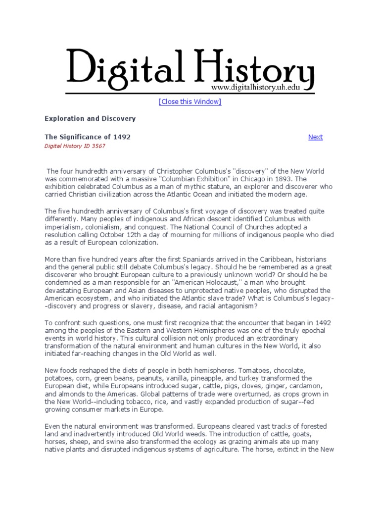 Digital History Significance of 1492 | PDF | Christopher Columbus | New ...