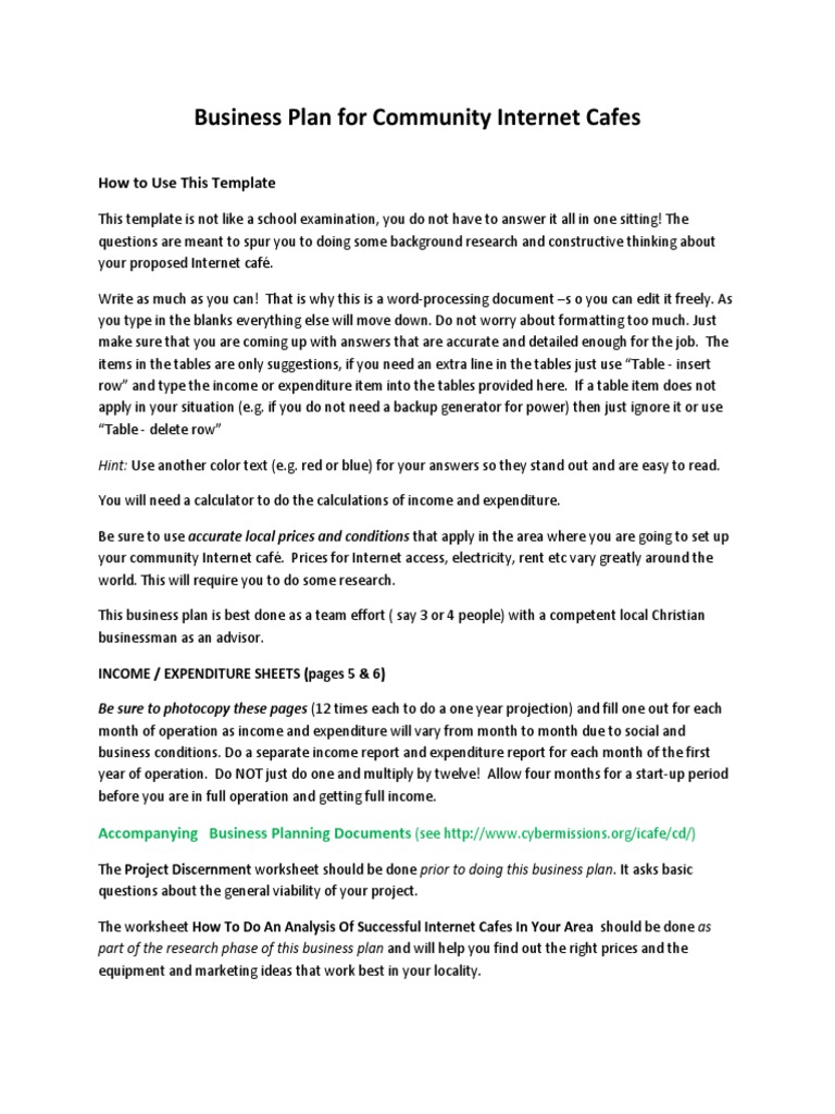 Internet Cafe Business Plan Template | PDF | Expense | Internet