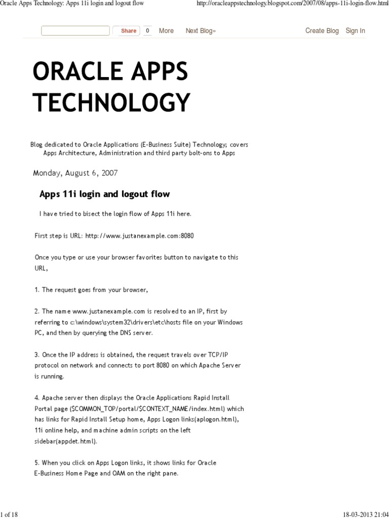 Oracle Apps Technology - Apps 11i Login and Logout Flow | PDF | Web ...