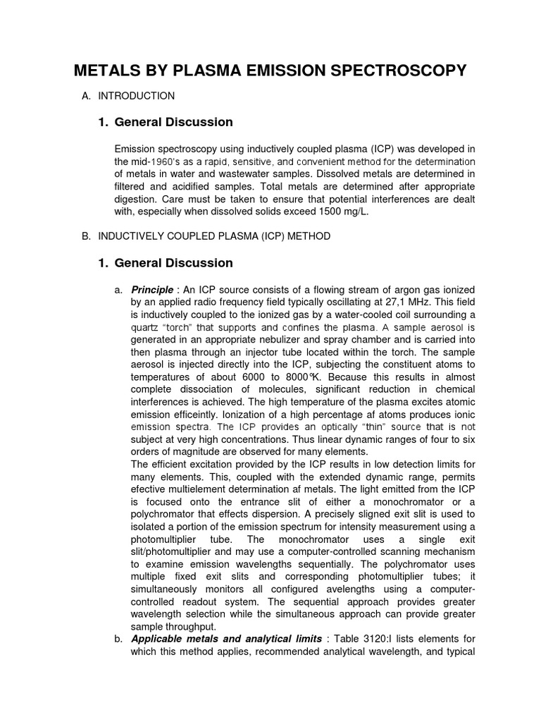 Metals by Plasma Emission Spectros | PDF | Spectrum | Emission Spectrum