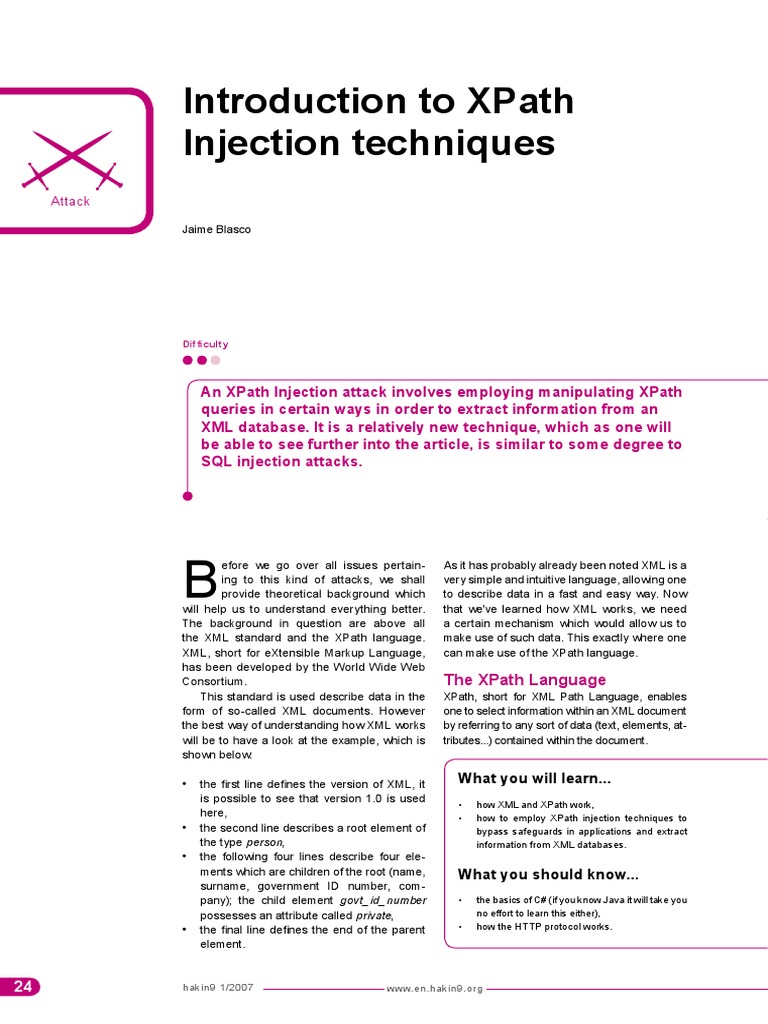 Introduction To XPath Injection Techniques | PDF