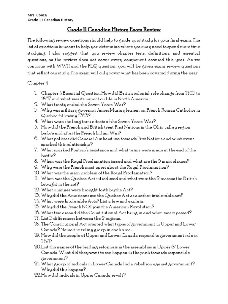 Grade 11 Canadian History Exam Review | PDF | Canada | World War I