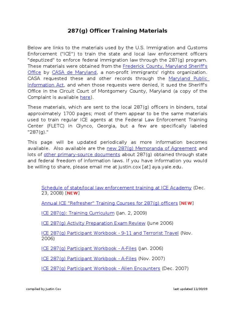 ICE 287 (G) Training Materials (Updated 11/30/09) | PDF | U.S ...