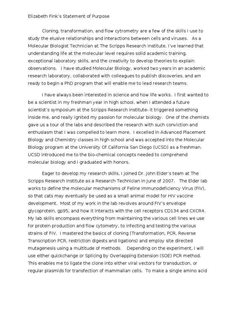 2009 Ucsd Statement Of Purpose Pdf Transfection Scientific Method 
