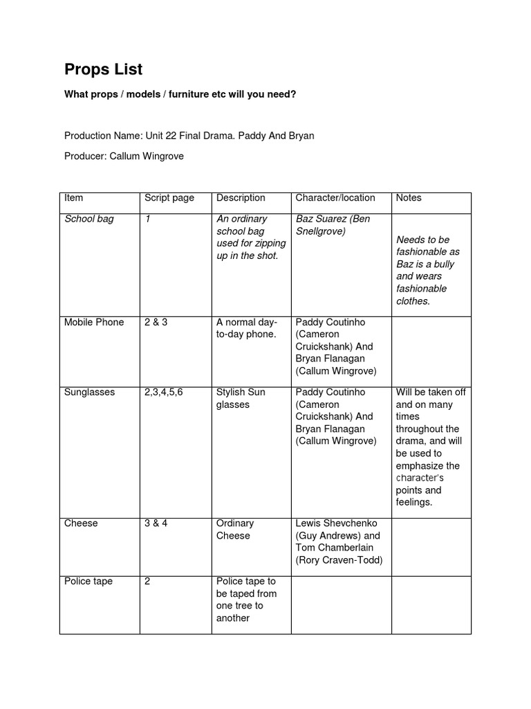 Props List | PDF | History