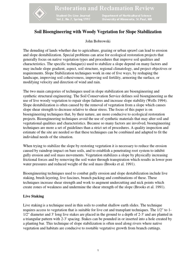 Soil Bioengineering With Woody Vegetation For Slope Stabilization | PDF ...