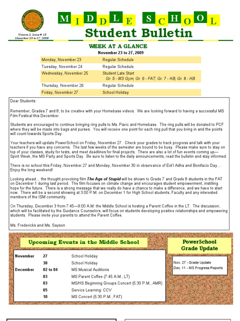 Student Bulletin: M D L S H O | PDF