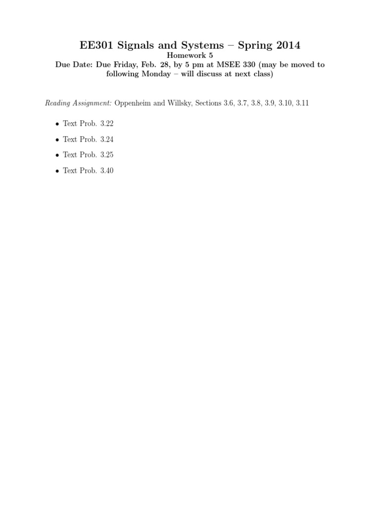 EE301 Signals and Systems - Spring 2014 | PDF