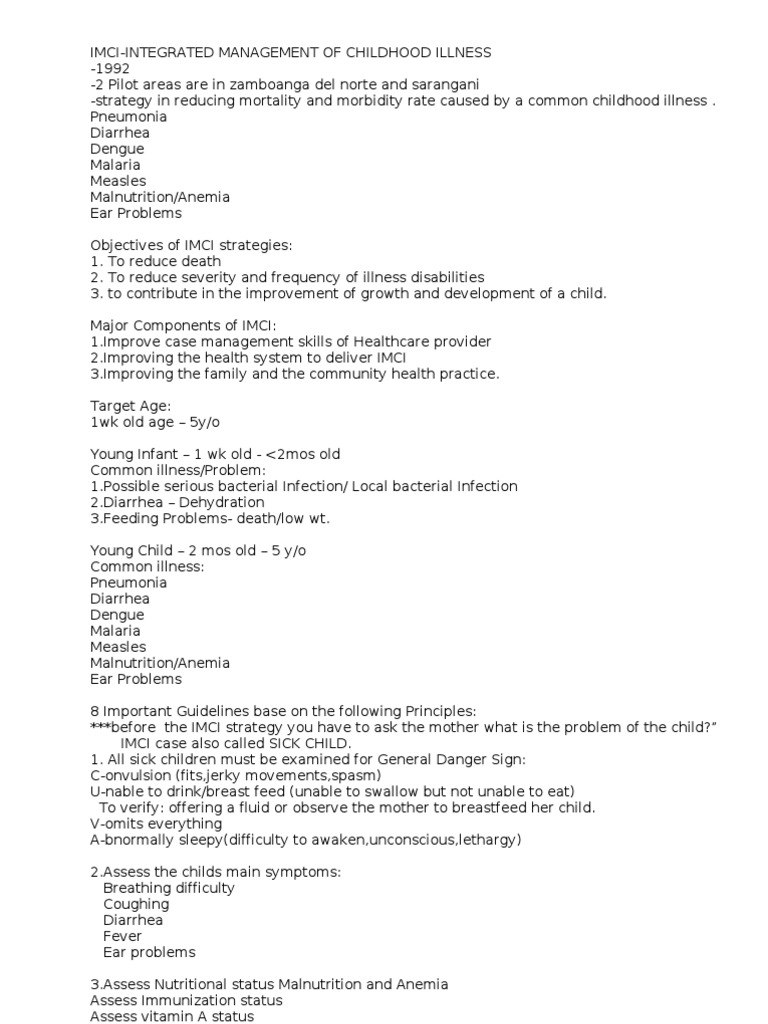 Imci-Integrated Management of Childhood Illness - 1992 - 2 Pilot Areas ...