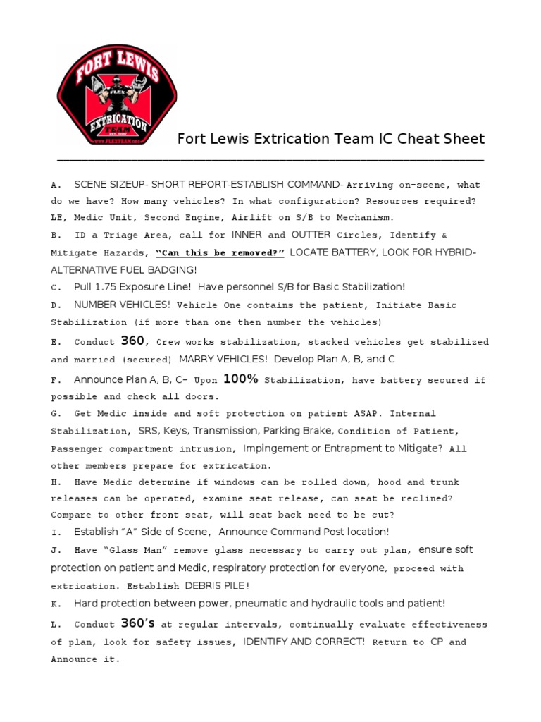 Fort Lewis Extrication Team IC Cheat Sheet | PDF | Vehicles | Wheeled ...