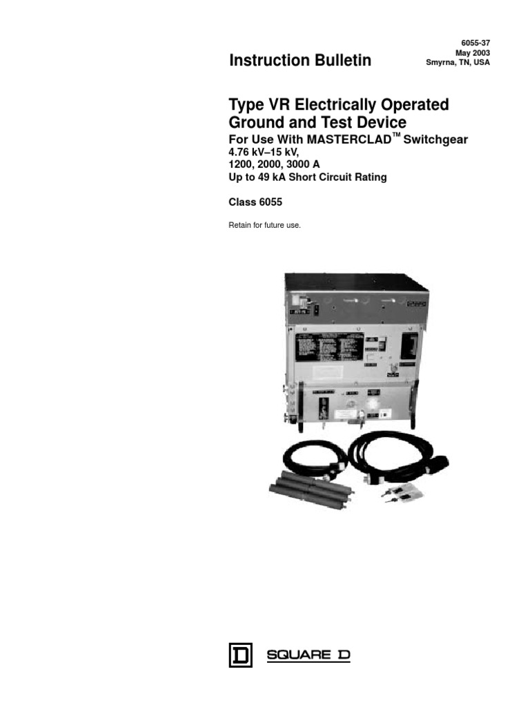 Circuit Breaker - Ground & Test Device Type VR Electrically Operated ...
