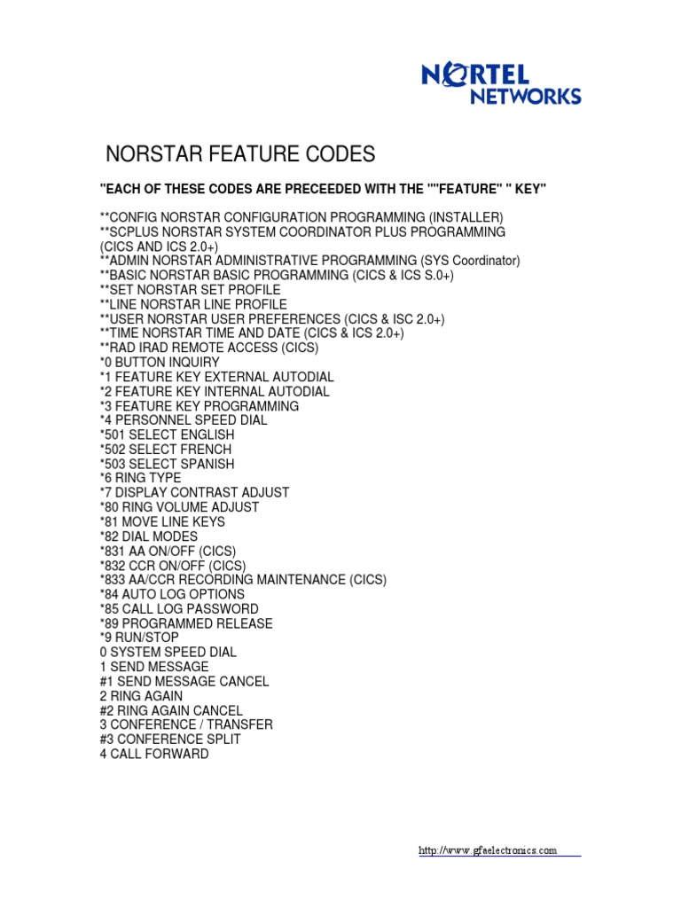 Norstar Feature Codes | PDF | Voicemail | Telephony