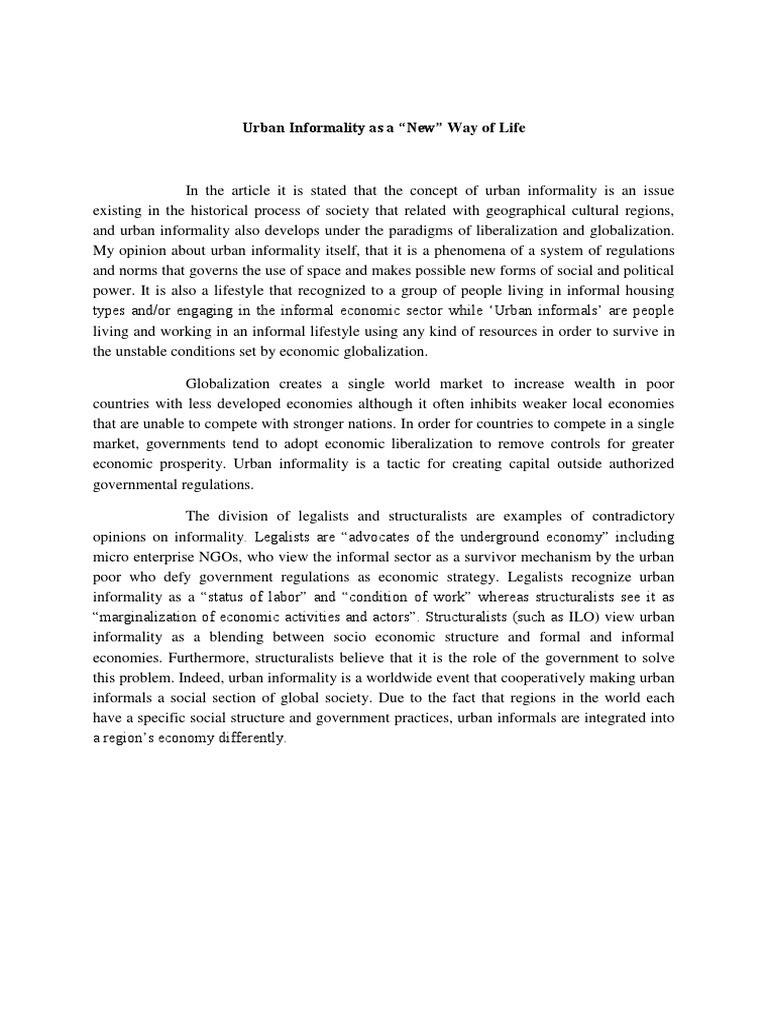 Urban Informality As A "New" Way of Life | PDF | Globalization | Urban Area