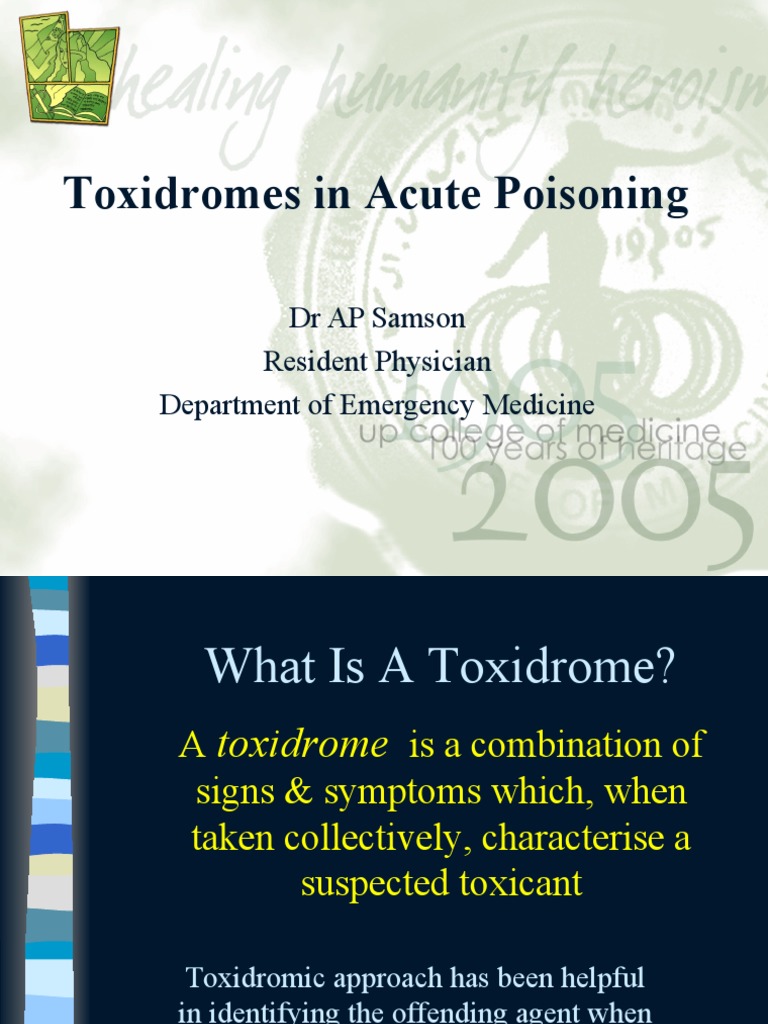 Toxidromes in Acute Poisoning: DR AP Samson Resident Physician ...