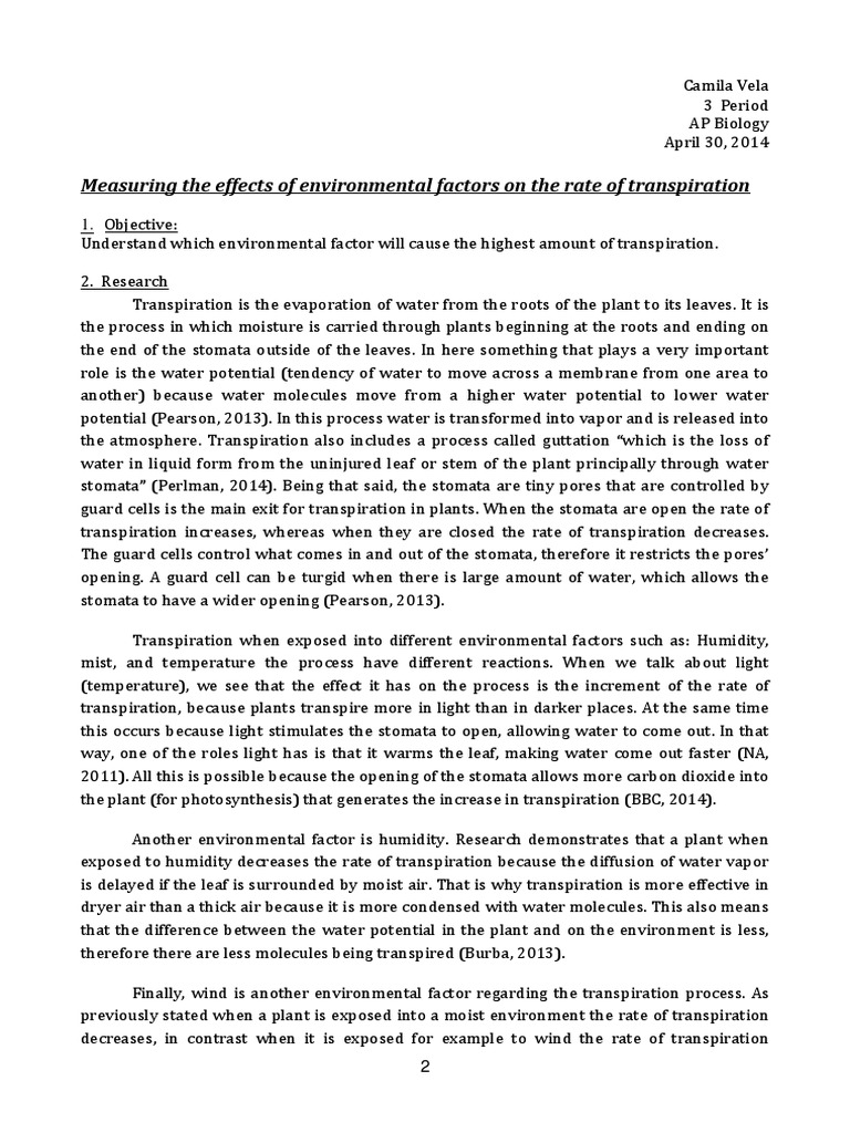 Transpiration Lab Report-2 | PDF | Stoma | Leaf