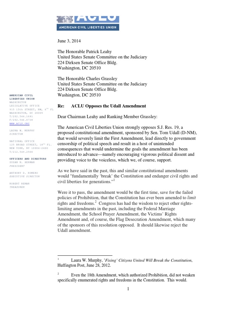 6 3 14 Udall Amendment Letter_FINAL | Citizens United V. Fec | First ...