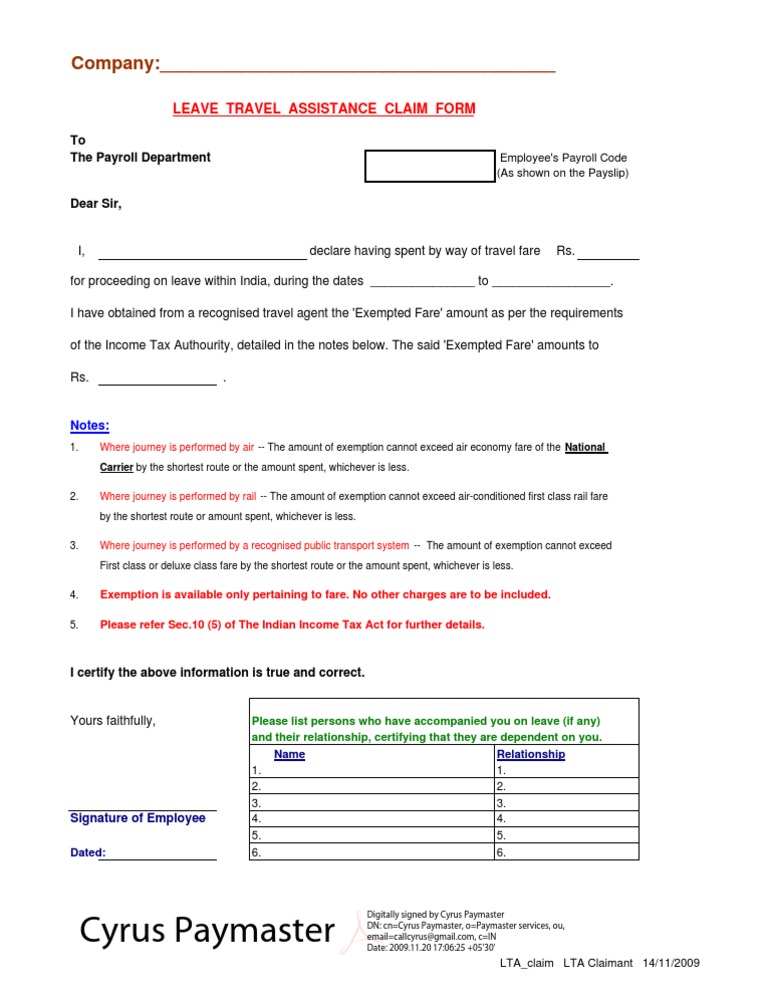 LTA Claim Form - Period 1.jan.2006 To 31.dec.2009 | PDF | Public ...