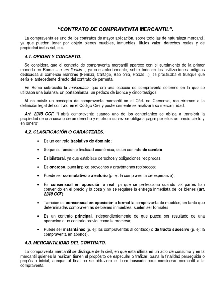 Contrato De Compraventa Mercantil Docx Jurisprudencia Derecho Privado