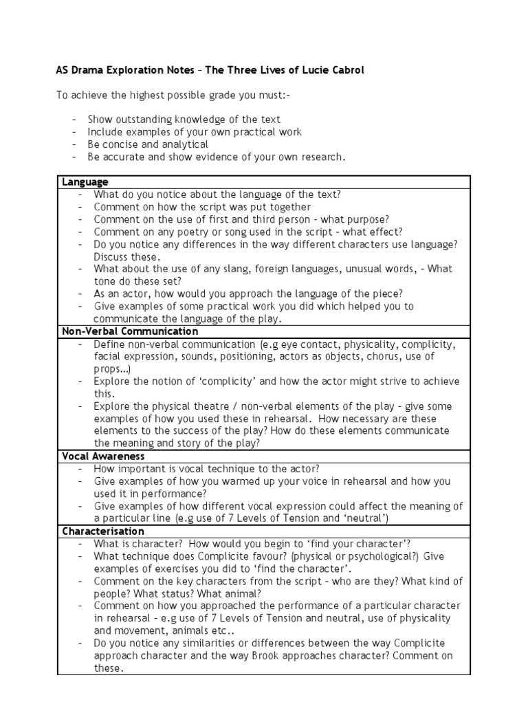 AS Drama Exploration Notes | PDF | Theatre | Nonverbal Communication