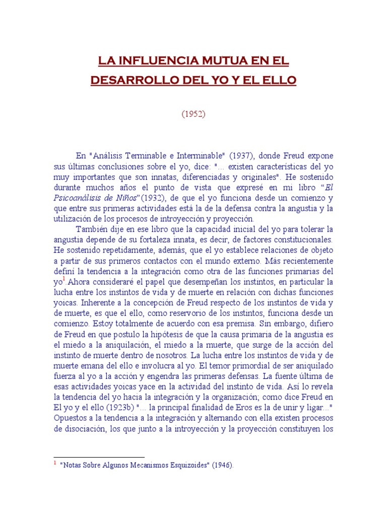 Klein Melanie - 26 La Influencia Mutua en El Desarrollo Del Yo Y El ...