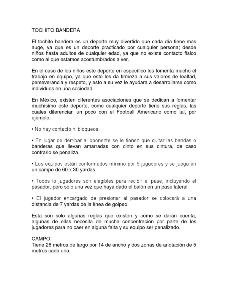 Reglas del Tochito Bandera | PDF | Deportes de equipo | Ocio