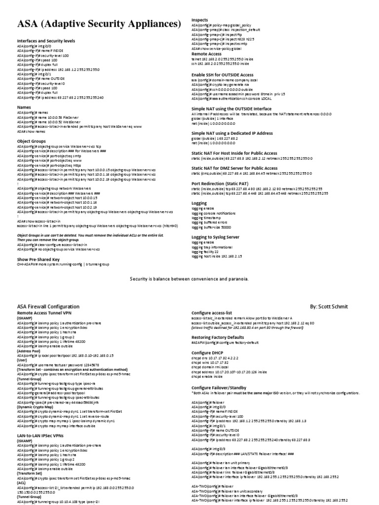 ASA Commands by Subject | PDF | Virtual Private Network | Ip Address