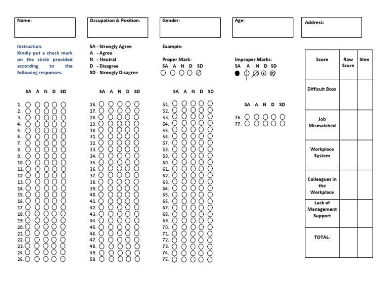 Sample Employee Assessment Answer Sheet | PDF