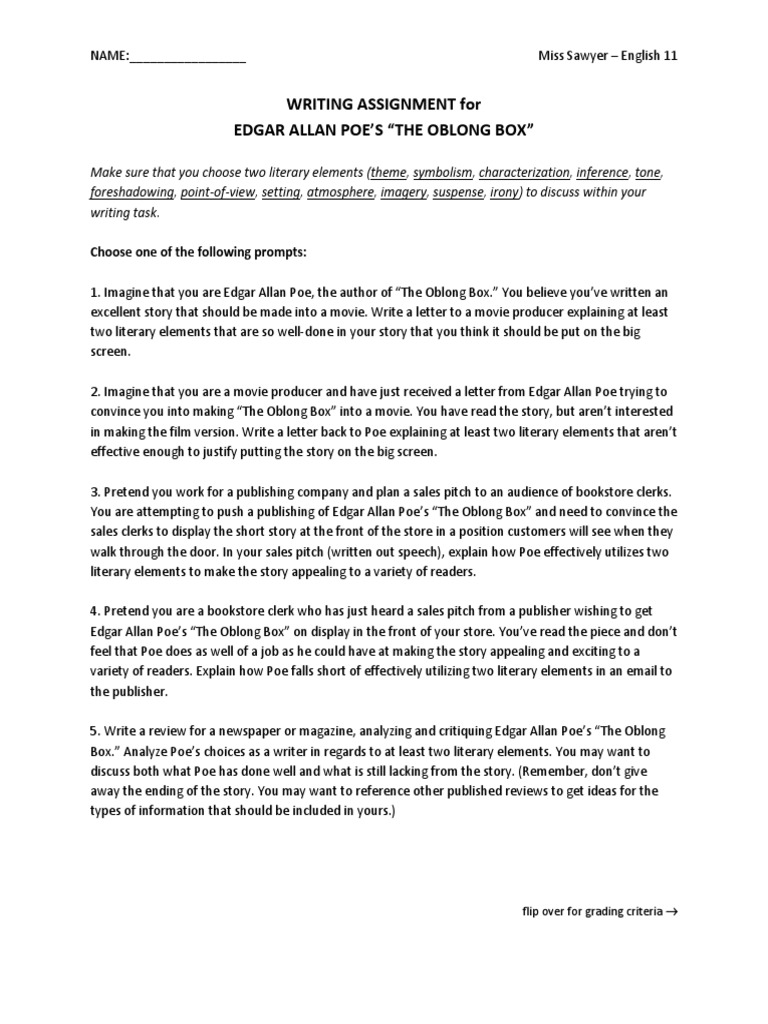 Analyzing Poe's "The Oblong Box" | PDF | Edgar Allan Poe | Narration