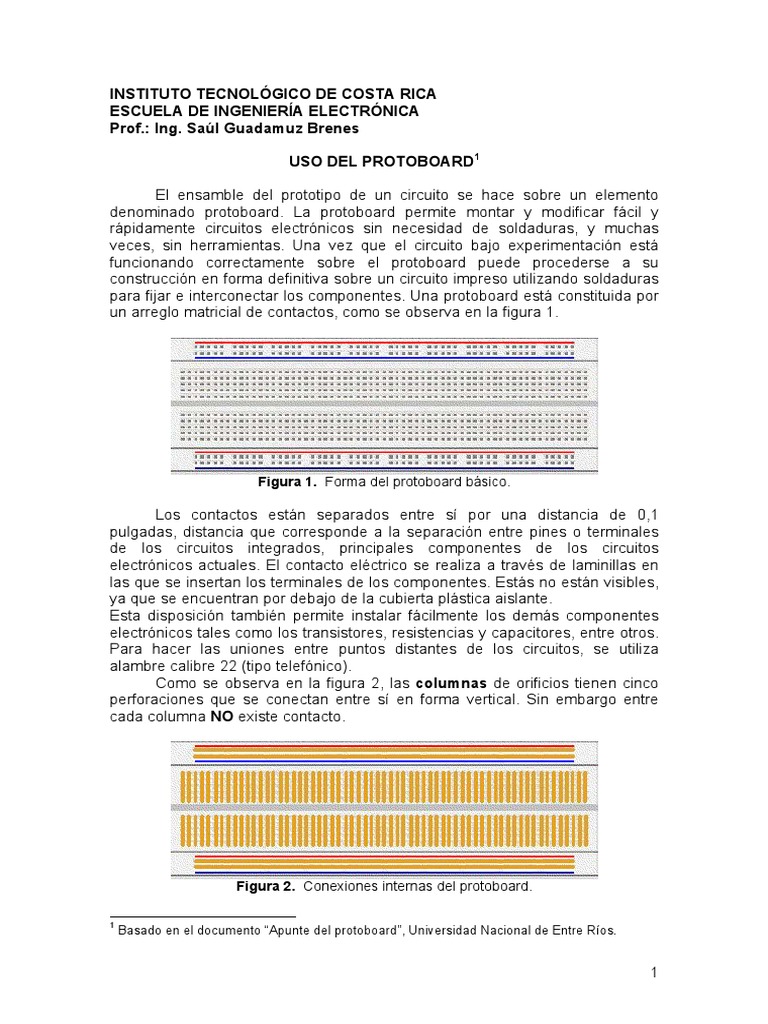 Uso Del Protoboard PDF | PDF | Circuito integrado | Placa de circuito impreso