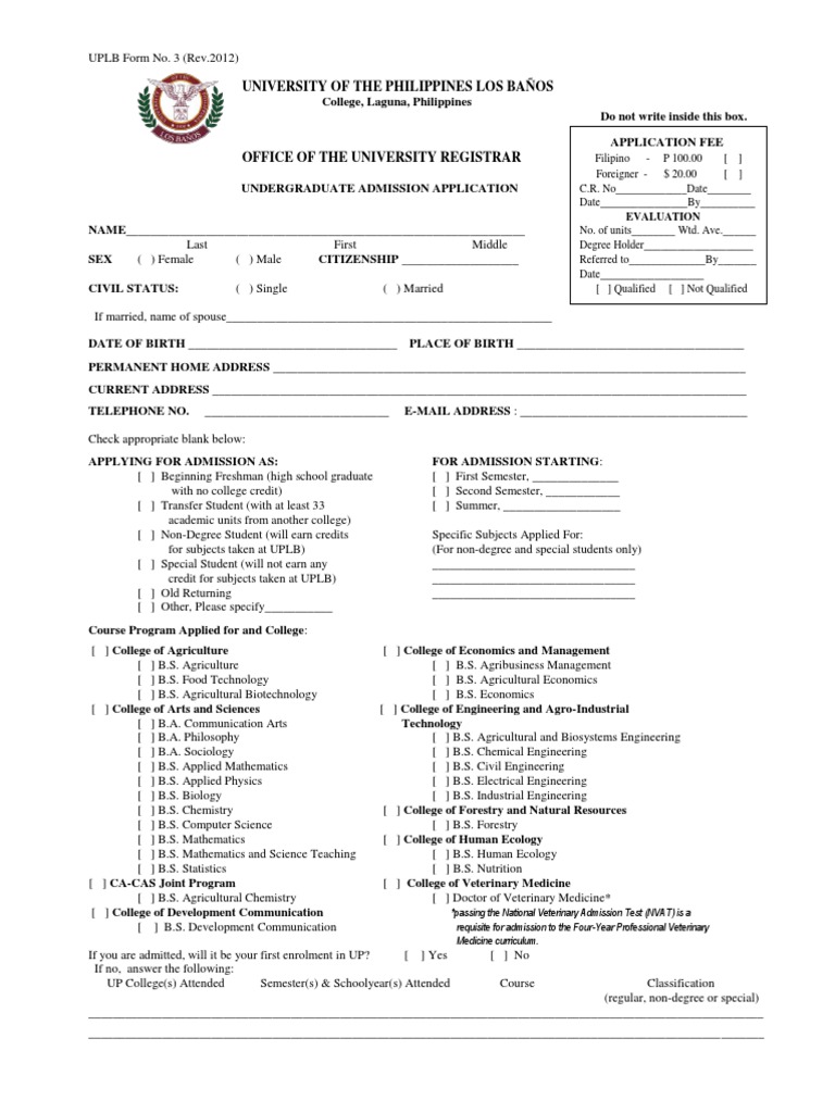 University of The Philippines Los Baños: Evaluation | PDF | Bachelor Of ...