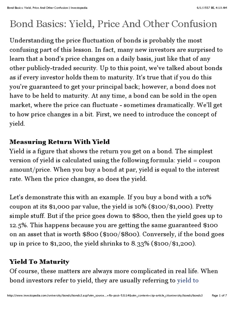 Bond Basics: Yield, Price and Other Confusion - Investopedia | PDF ...
