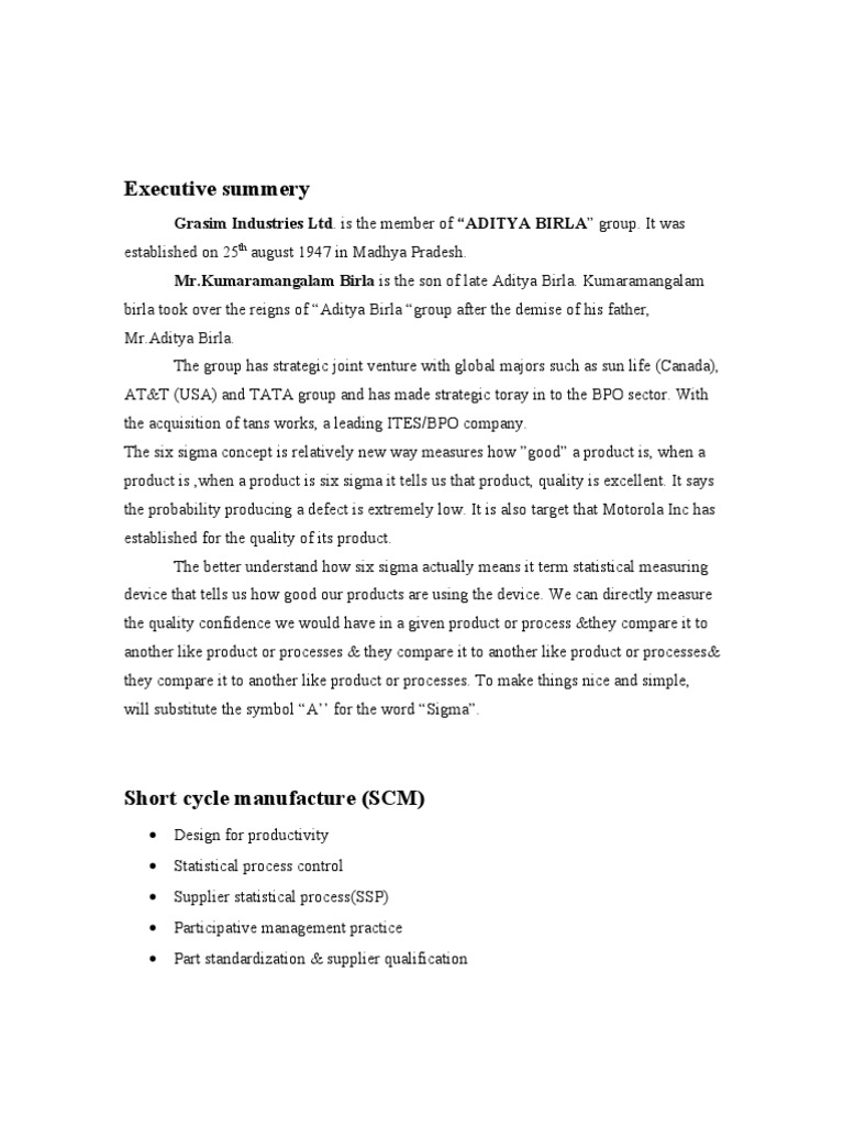 Executive Summary | Six Sigma | Production And Manufacturing