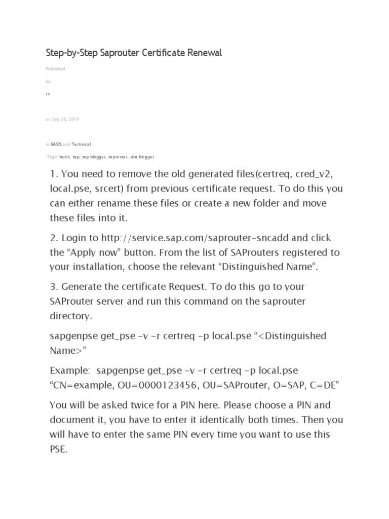 SAProuter Certificate Renewal Guide | PDF | Technology & Engineering