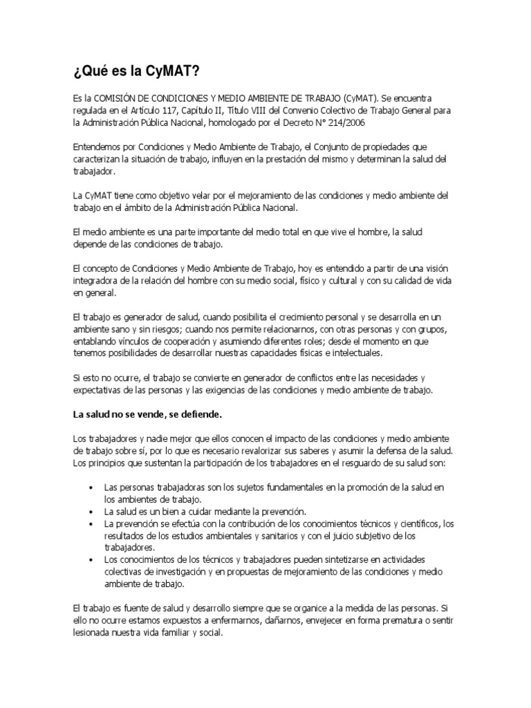 Qué Es La CyMAT | PDF | Derecho laboral | Seguridad y salud ocupacional
