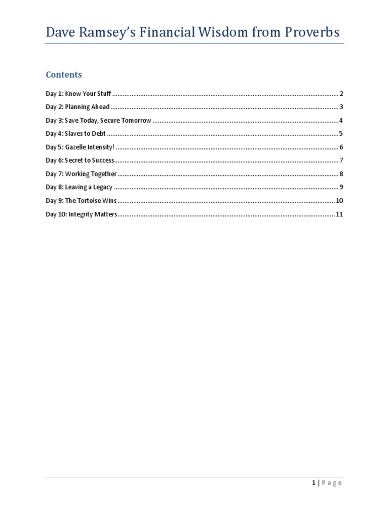 Dave Ramsey's Financial Wisdom From Proverbs | PDF | Book Of Proverbs ...