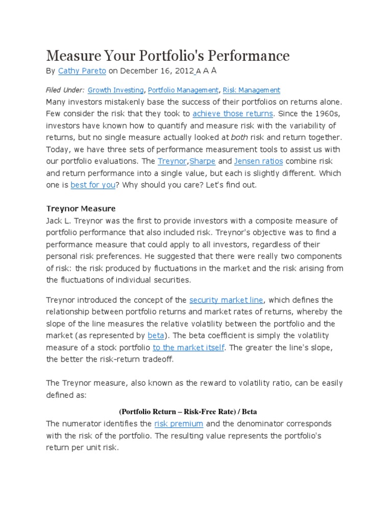 Measure Your Portfolio's Performance: Cathy Pareto | Download Free PDF ...