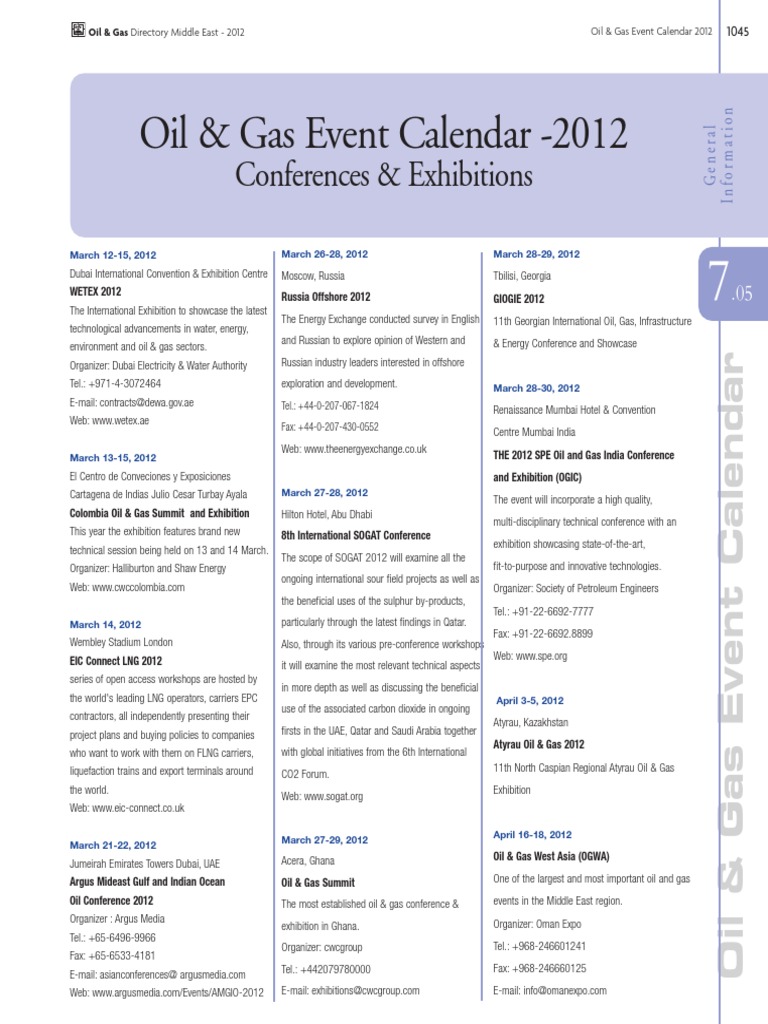Oil & Gas Event Calendar - 2012: Conferences & Exhibitions | PDF ...