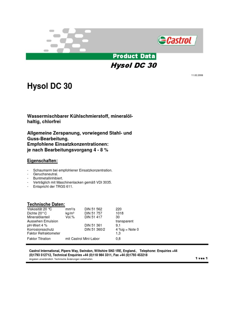 Castrol Hysol DC 30 | PDF