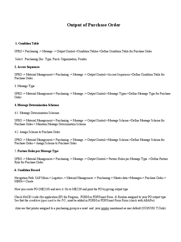 Purchase Order Output Configuration Guide | PDF