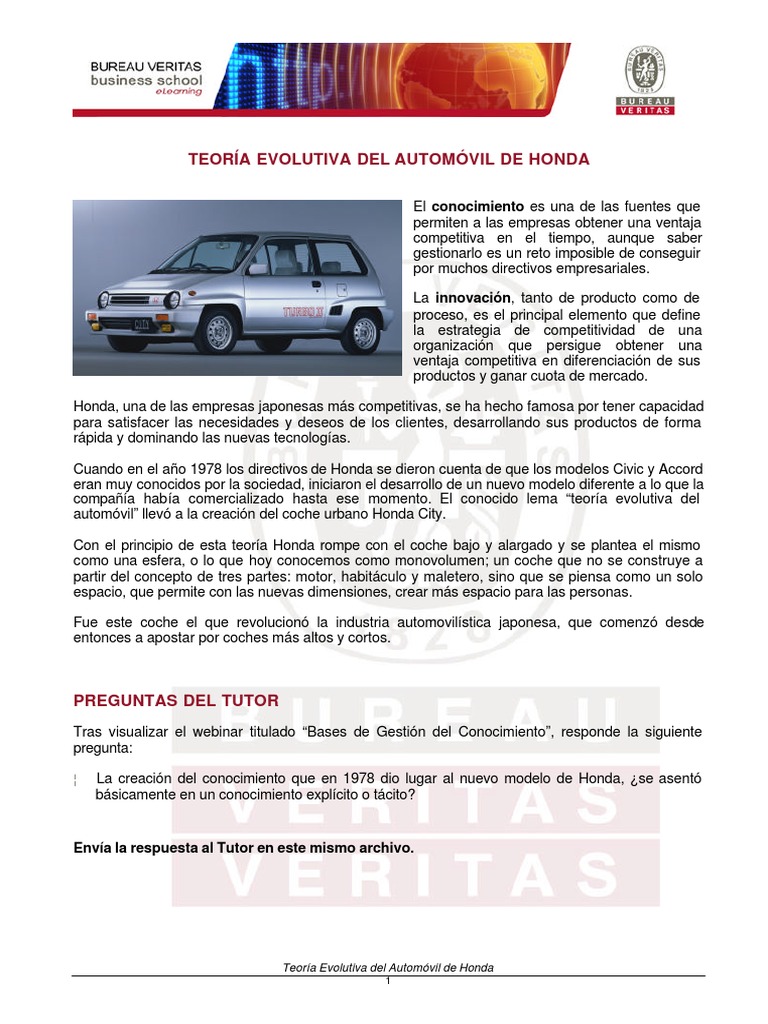SOL TI Teoria Evolutiva Automovil Honda | PDF | Honda | Conocimiento