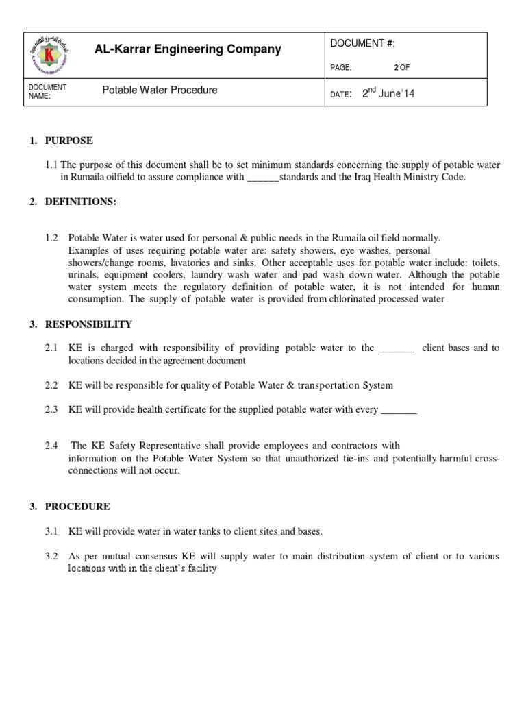 Potable Water Supply Procedure | Drinking Water | Water Supply