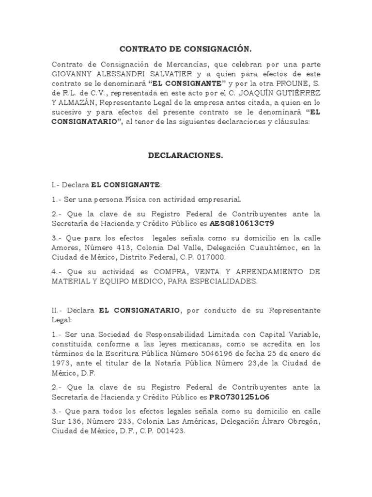 Contrato de Consignación | Ciudad de México | México