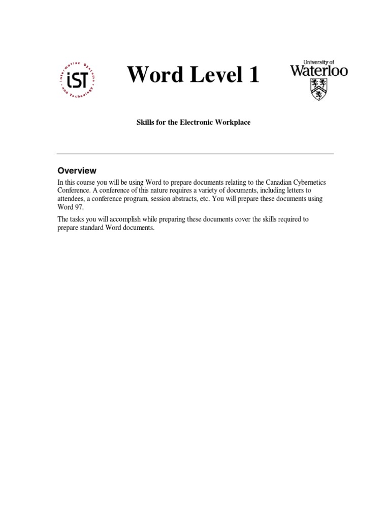 Word Level 1: Skills For The Electronic Workplace | PDF | Computer ...